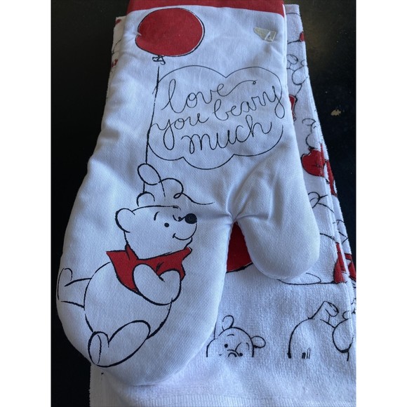 Disney | Accents | Disney Winnie The Pooh Valentine 3 Piece Set 2 Kitchen Towels Oven Mitt Glove ...